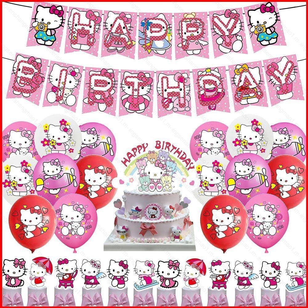 Flip Hello Kitty Sanrio theme kids birthday party decorations banner ...