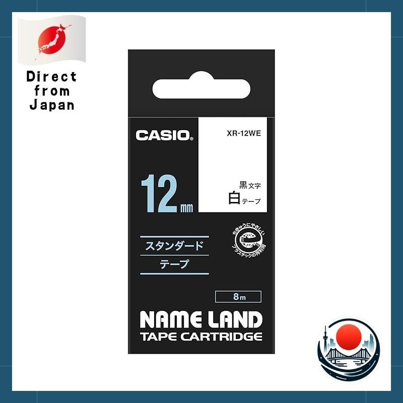 Casio Label Writer Name Land Genuine tape 12mm XR-12WE Black letters on ...
