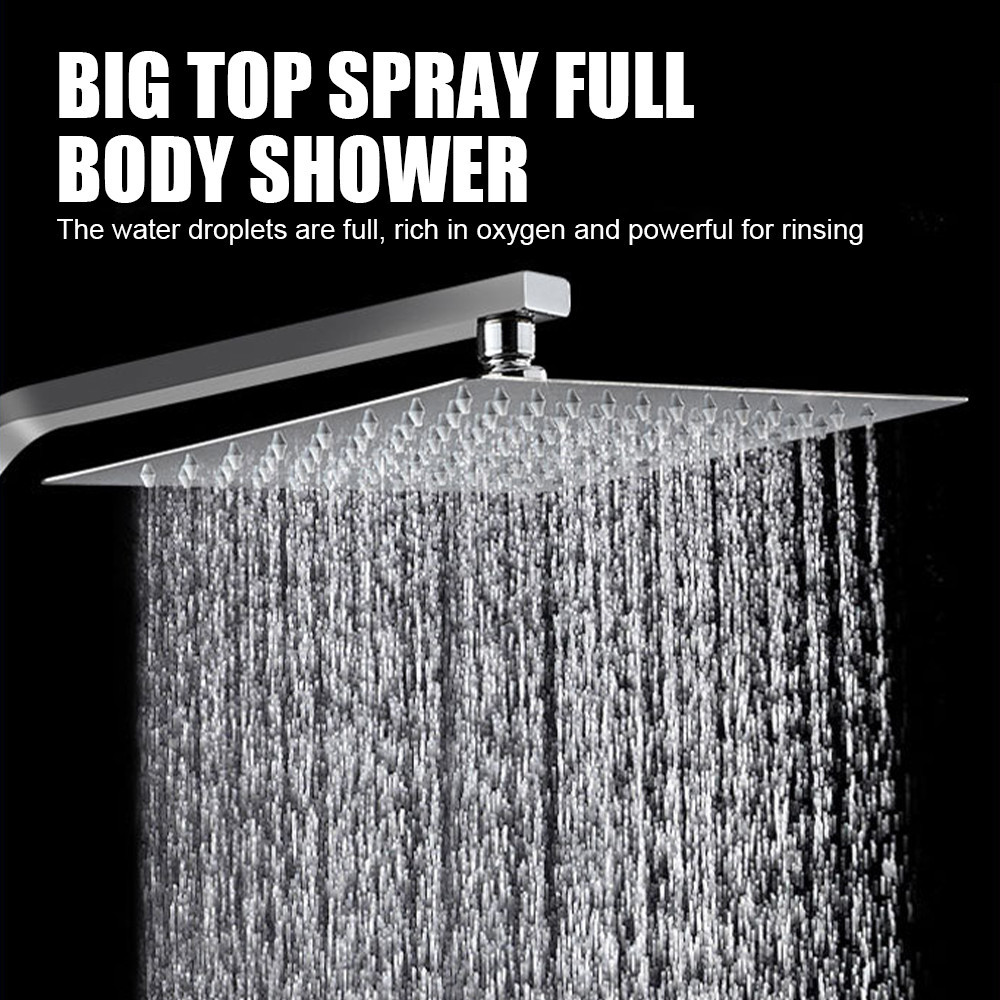 12 Inch Stainless Steel Rain Shower Head, Chrome Square Large Shower ...
