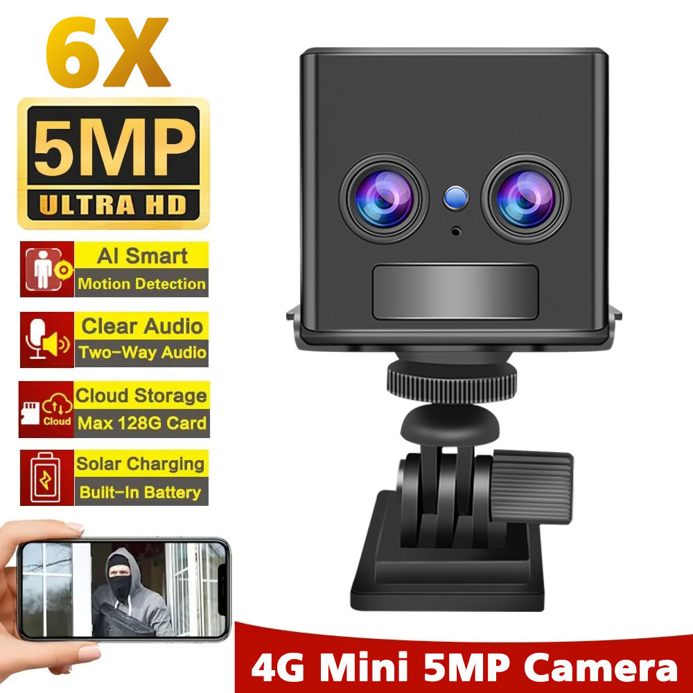 5MP 4G Sim Card Mini 4K Dual Lens Camera 6X Zoom Motion Detection ...