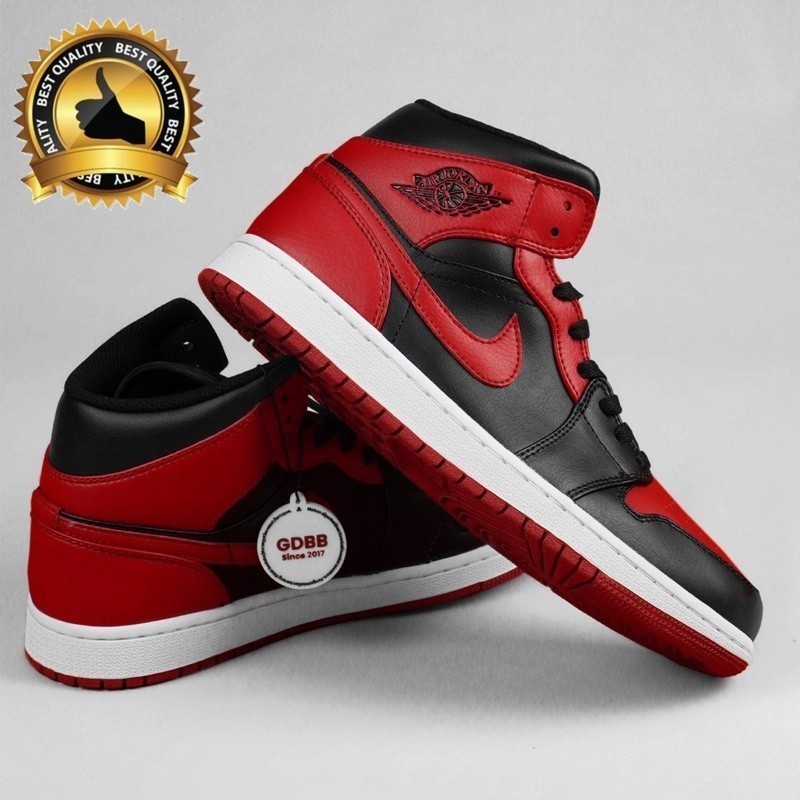 Air Jordan 1 Mid Banned Bred 2020 Black Red White Sneakers A5 | Shopee ...