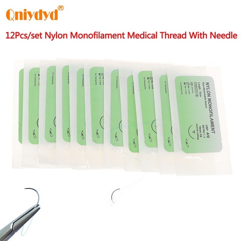 12PCS/Set Nylon Monofilament Medical Suture Thread Needle for Surgical ...