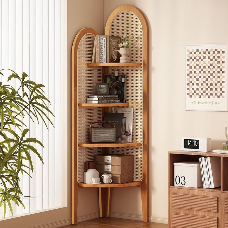 Retro Corner Shelf Corner Cabinet Rattan Living Room Screen Partition ...