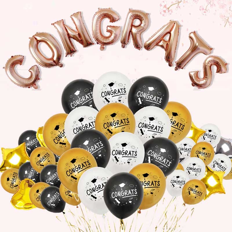 Graduation Balloons Gold Black White Congrats Latex Balloon Set ...