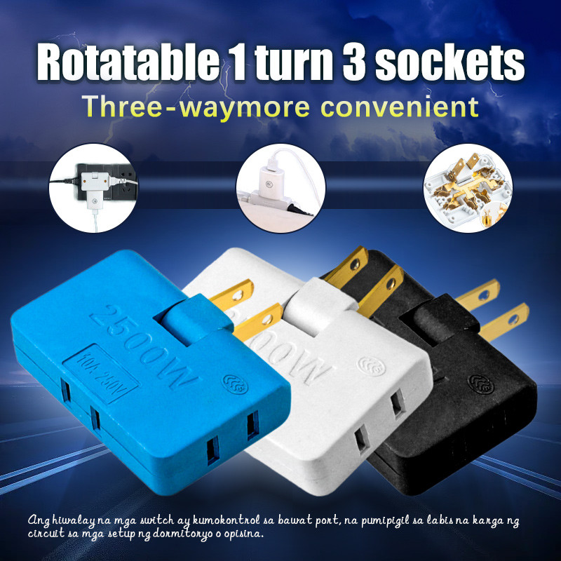 Rotatable Indoor Wall 3 in 1 Power Outlet Adapter Extension Plug Swivel ...