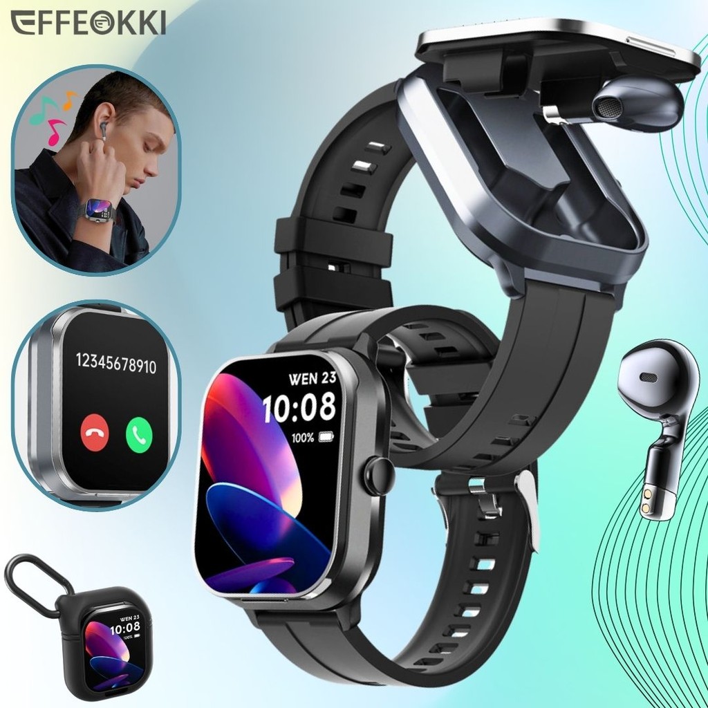 2-In-1 smart watch 2025 with ear buds Man 2 Inch NFC Make Call Multi ...