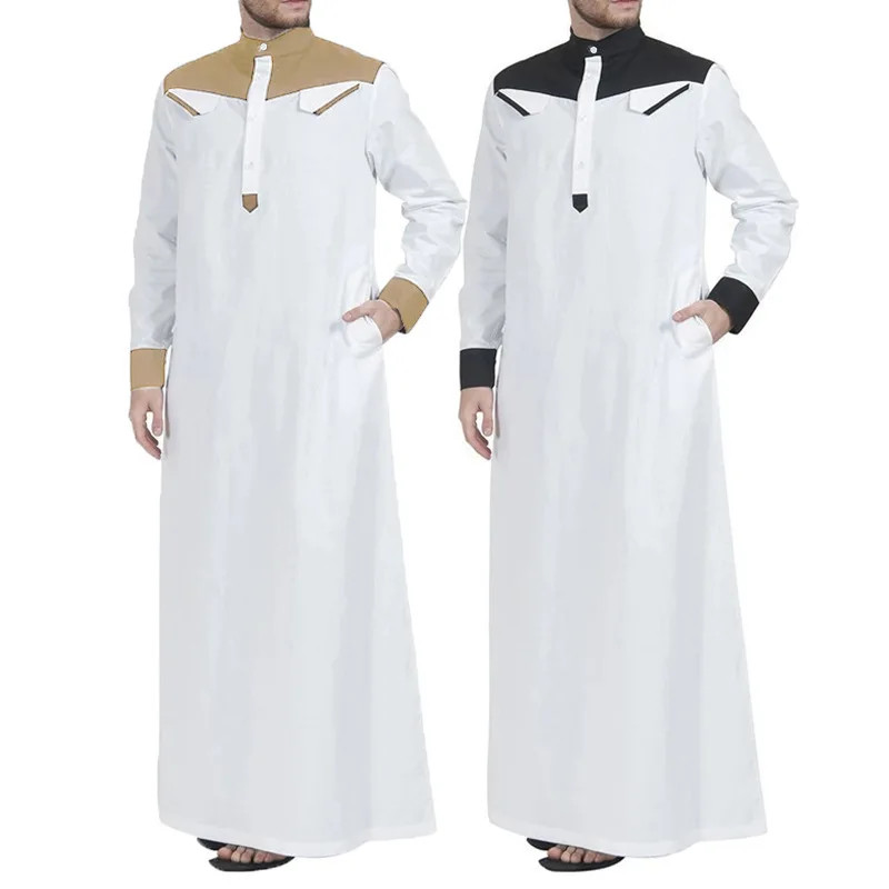 Muslim Jubba Robe Islamic Men Long Tunic Kurta White Dress Umrah Thobe ...