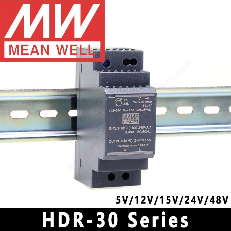 Mean Well DIN Rail LED Driver HDR-30 Series meanwell 5v/12v/15v/24v/48v ...
