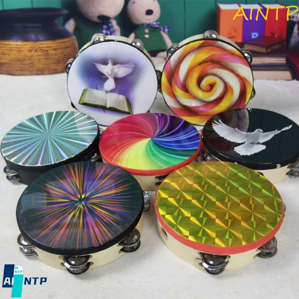 AINTP Tambourine, 8/10-Inch Double Row Hand Held Drum, Durable Rainbow ...