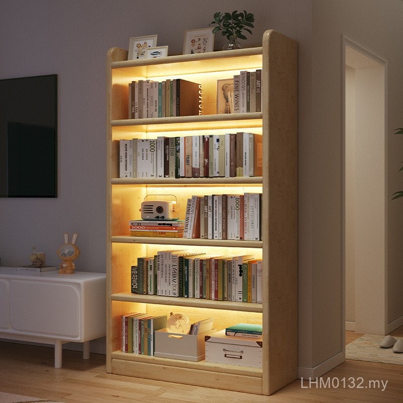 Living Room Shelf Bookshelf Simple Bookcase Display Rack Solid Wood TV ...