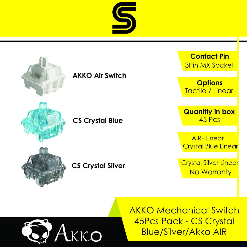 AKKO Mechanical Switches 45Pcs Per Pack (Crystal Blue/Crystal Silver ...