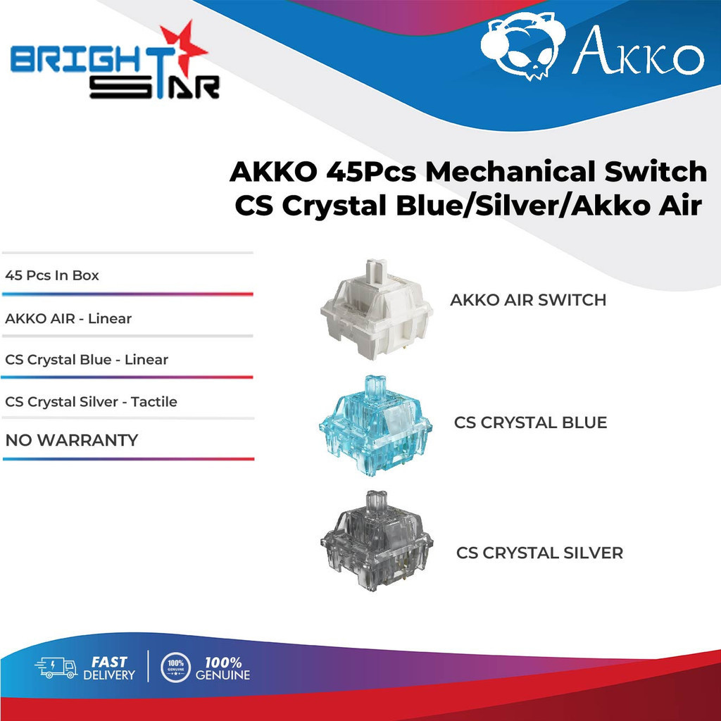 AKKO Mechanical Switches 45Pcs Per Pack - Crystal Blue/Crystal Silver ...
