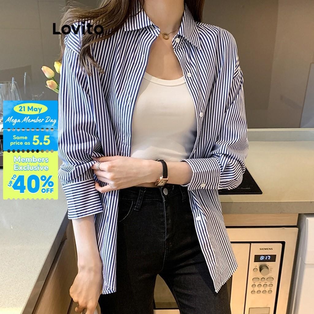 Lovito Casual Striped Long Sleeve Button Blouse for Women LNA26184 ...