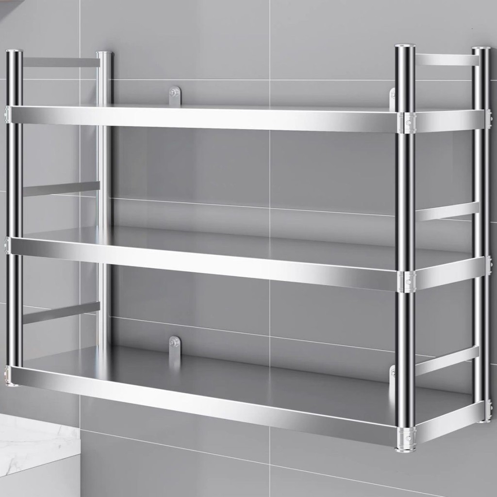 Stainless Steel Hanger with Fence Kitchen Shelf 2 Three-Layer Microwave ...