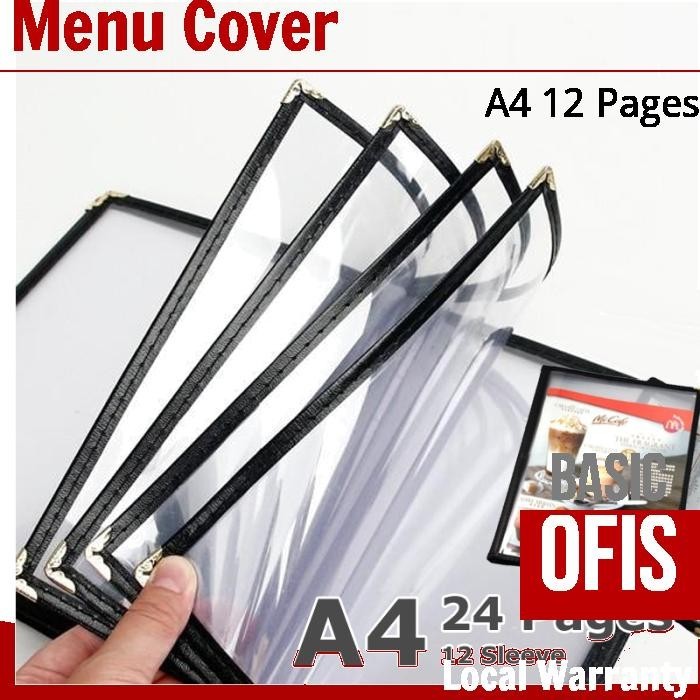 A4 Restaurant Transparent Menu Cover 12 Sleeve 24 Pages Pocket Sheet ...
