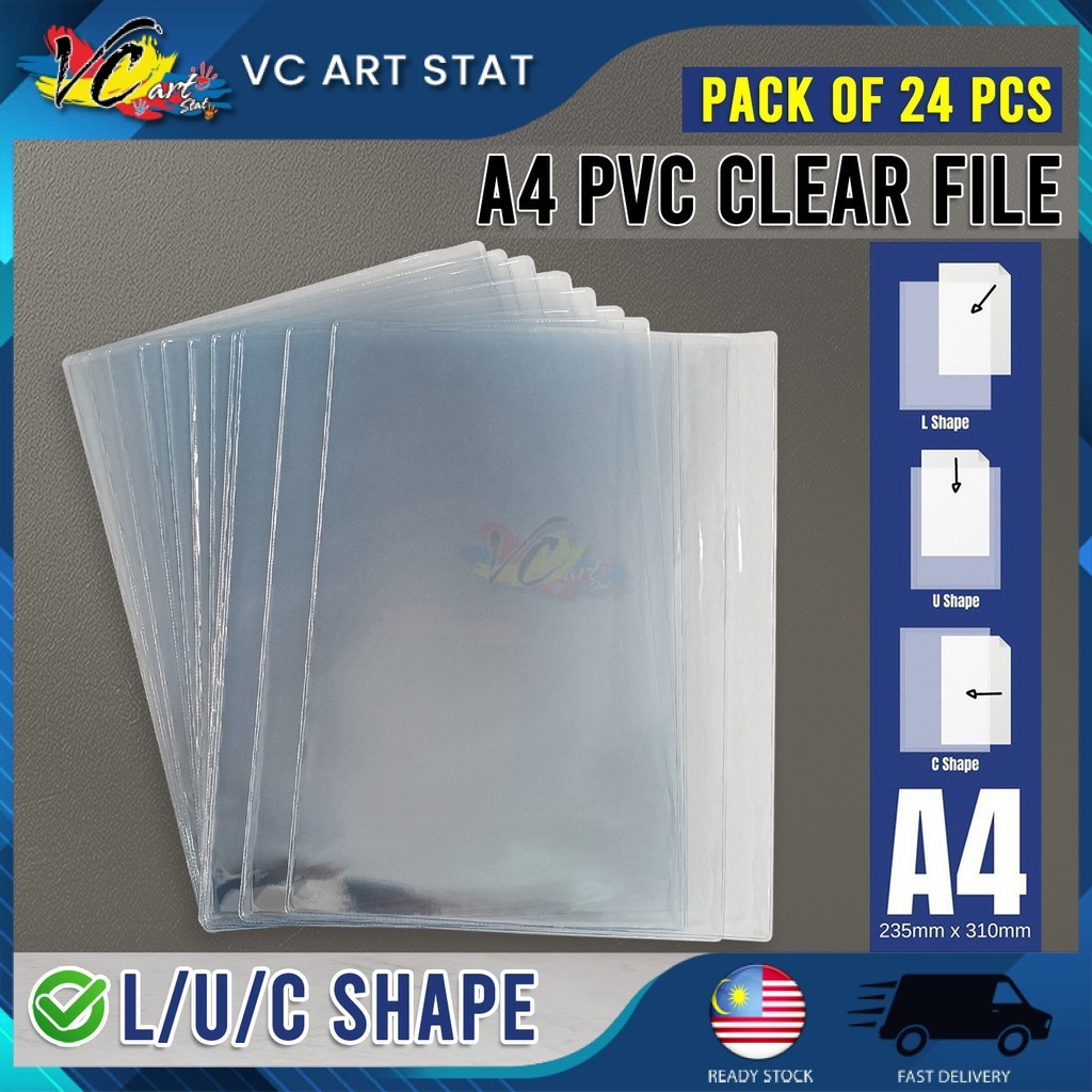 VC Art 24pcs A4 Transparent L/C/U Shape Files / Durable Document ...