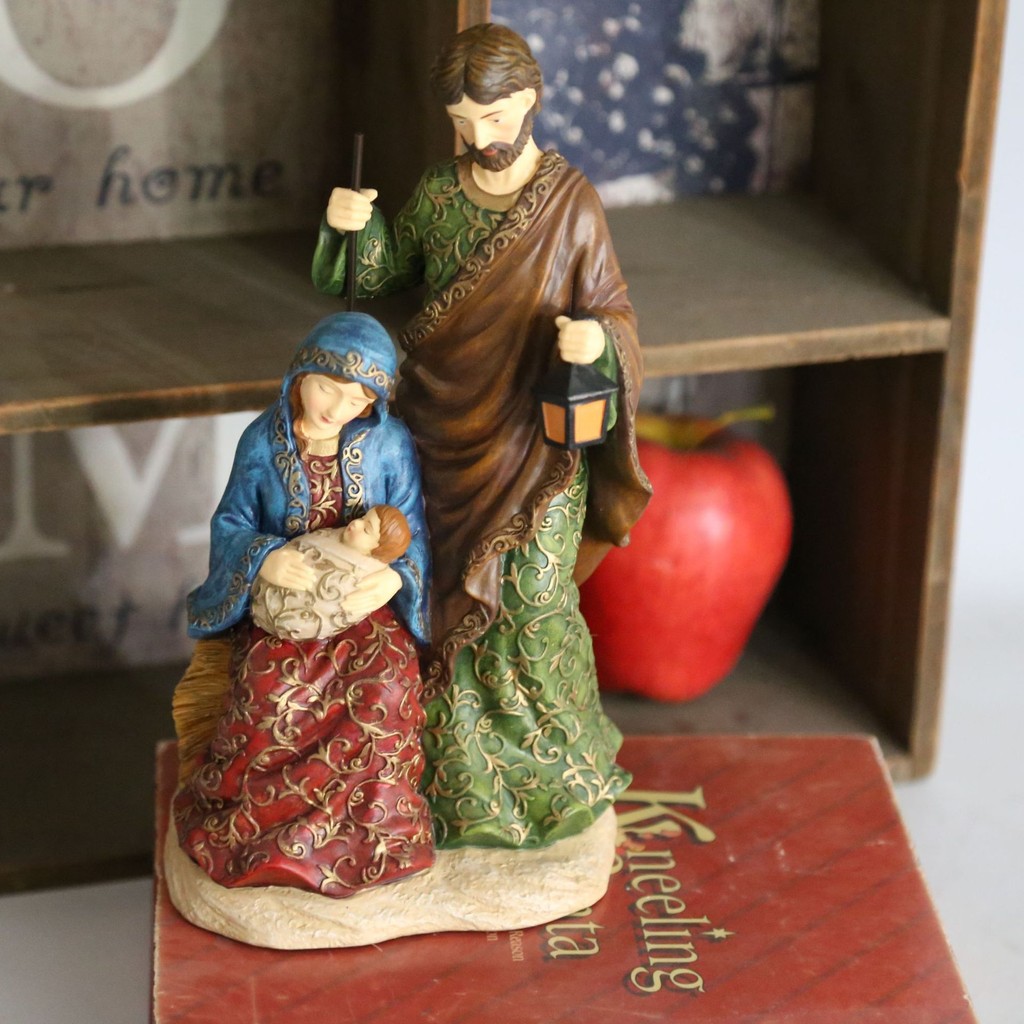 Handmade Resin Nativity Scene Statue - Holy Family Sculpture with ...