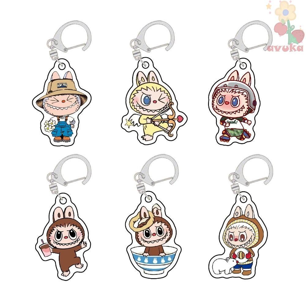 AVUKA Labubu Acrylic Keychain, Multi-style Sandwich Printing Cartoon ...