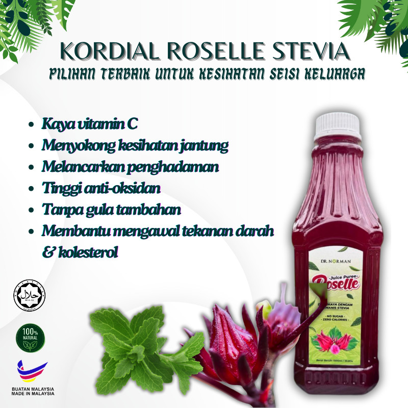 KORDIAL ROSELLE STEVIA DR NORMAN, TANPA GULA PASIR / SUGAR FREE 1L ...