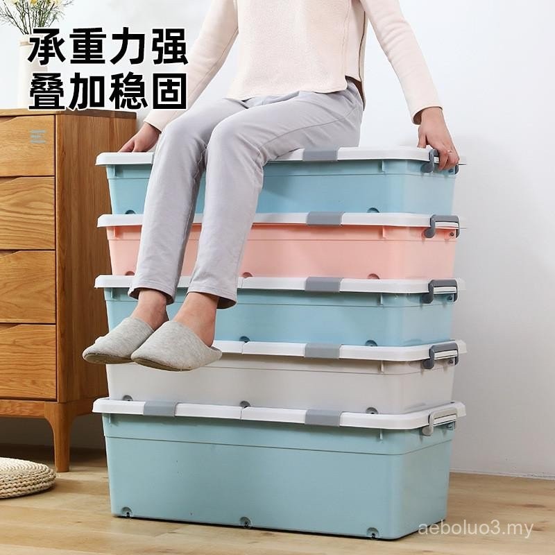 Bed Storage Box Flat Storage Box with Wheels Clamshell Under Bed ...