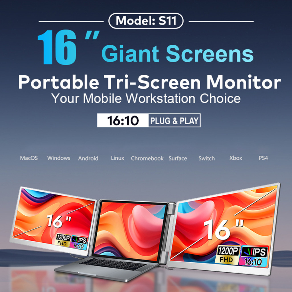 S11 Portable 16-inch Monitor Dual Screen Laptop HD Extension Screen for ...