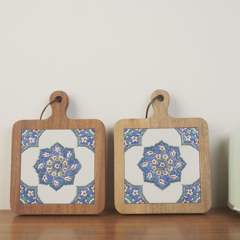 Tikar kayu pepejal, tikar penebat jubin retro, tikar meja kreatif, pad ...