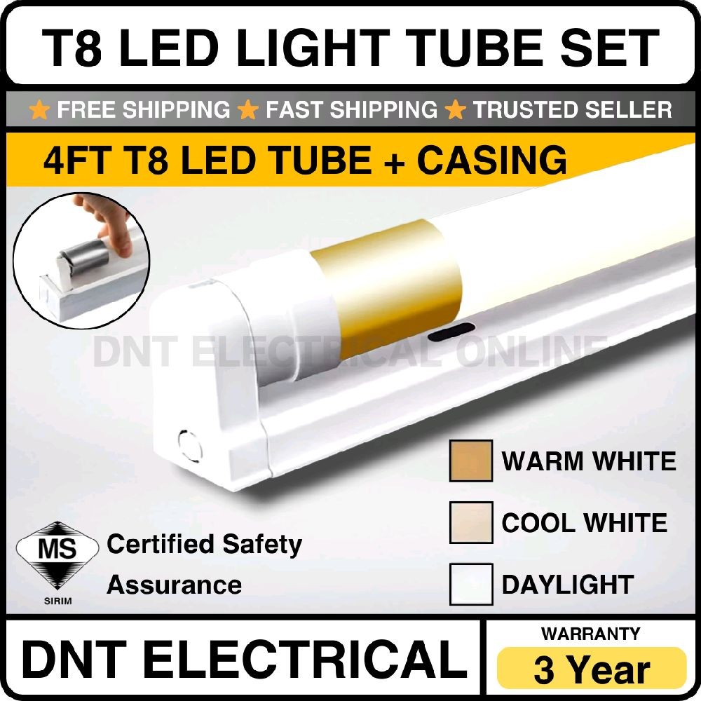 (Full Set) T8 LED Light Tube Set 55W 36W 24W 20W 10W Daylight Tube With ...