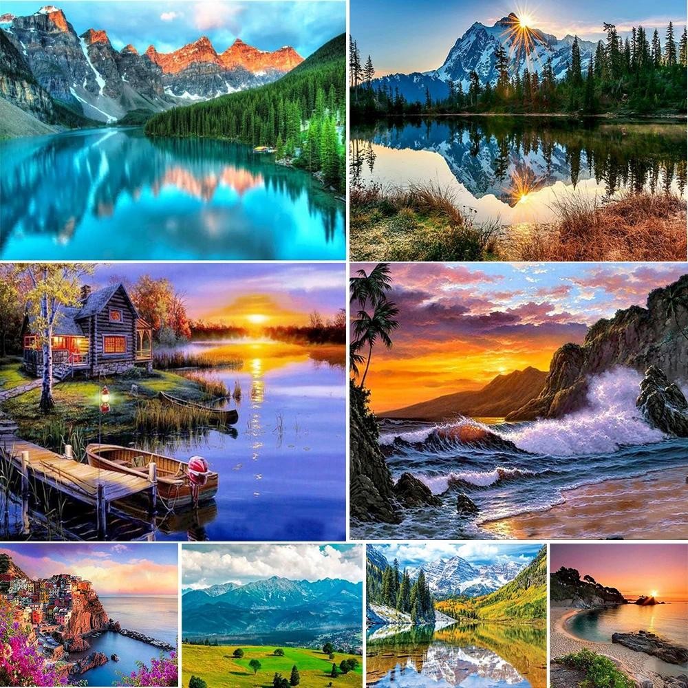 Poster Lanskap Alam Masa Kini - Hutan Tasik Gunung Lautan Gambar Canvas ...