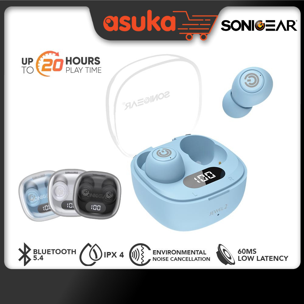 SonicGear EarPump TWS Jewel 2 ENC Bluetooth 5.4 Wireless Earbuds with ...