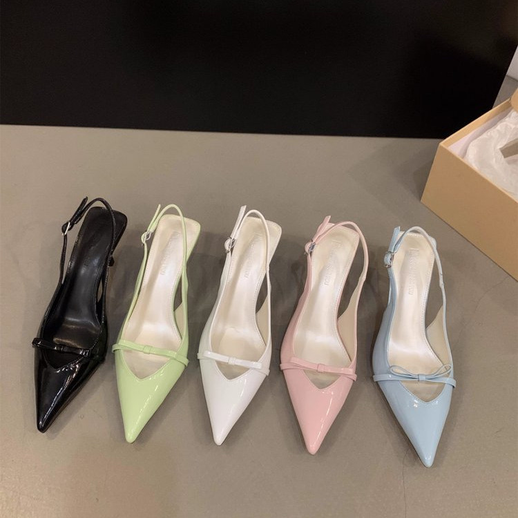 Women High Heel Sandals Korean Version Fashionable Toe-Covered Patent ...