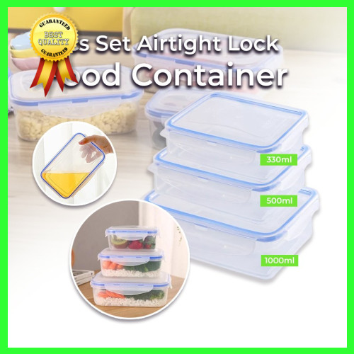 Stackable Transparent Airtight Lock Seal Food Containers (1000ml, 500ml ...