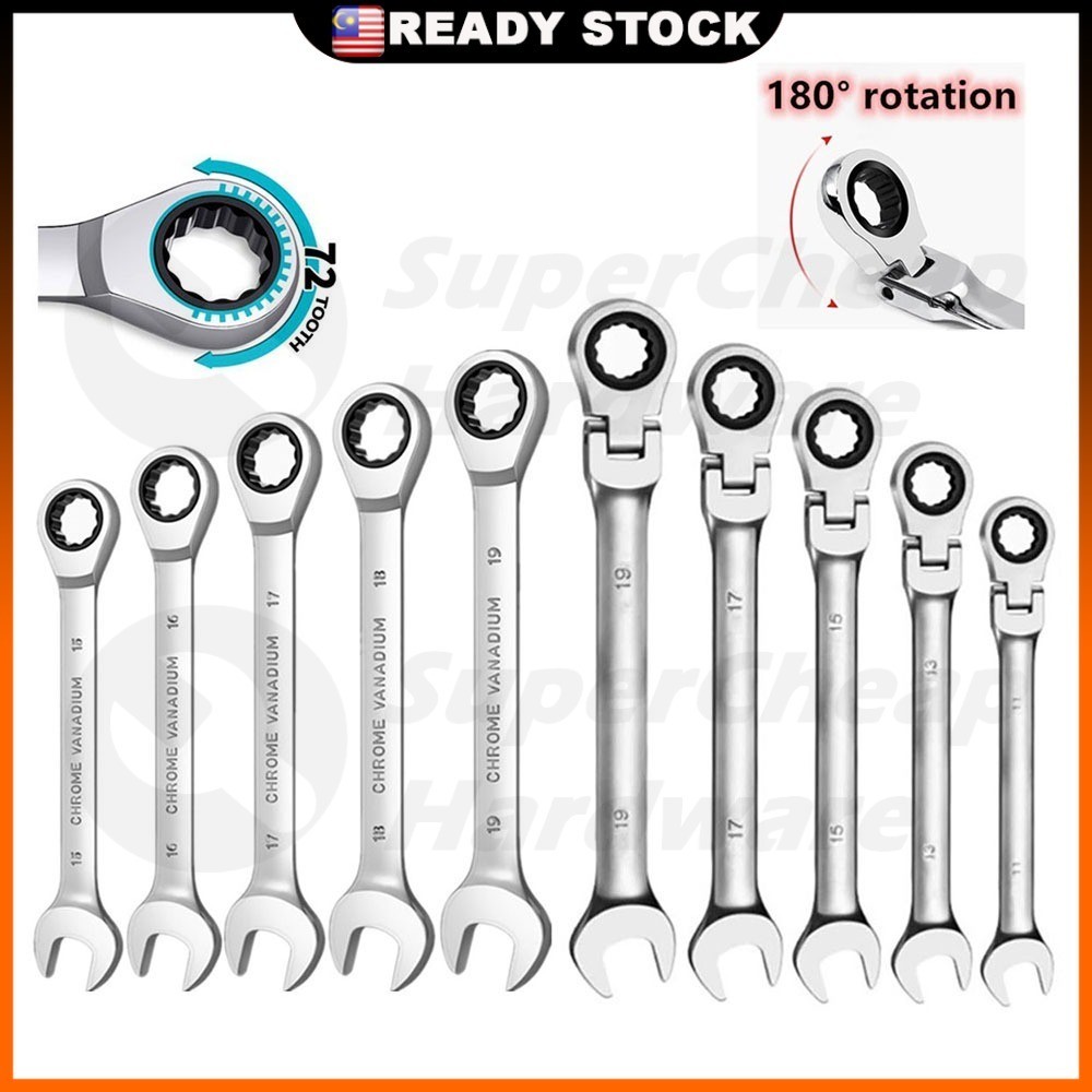 1pcs CR-V Fixed or Flexible Head Ratchet Combination Wrench Common Ring ...