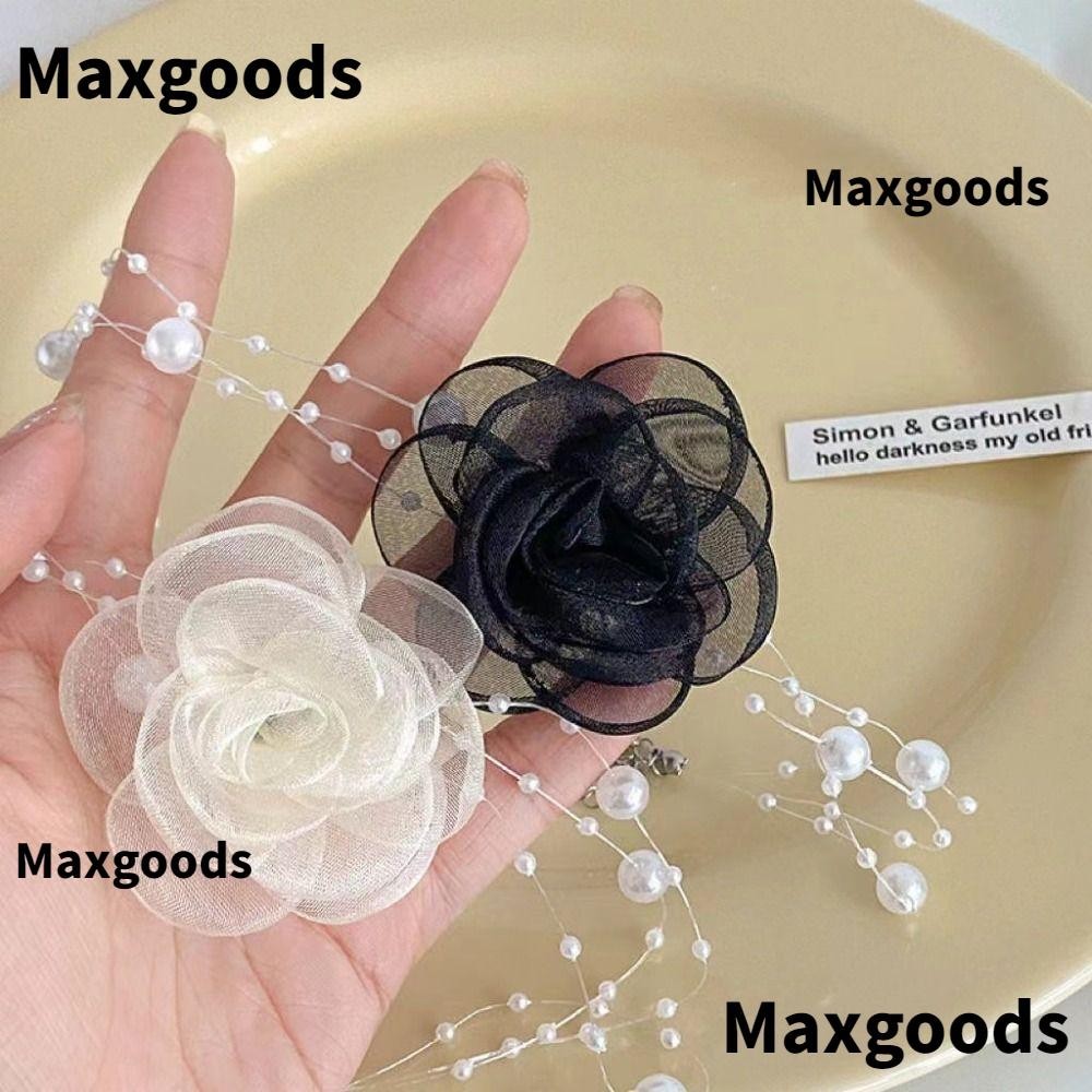 MAX Rose Flower Choker, Black White Pearls Rose Choker Necklace ...