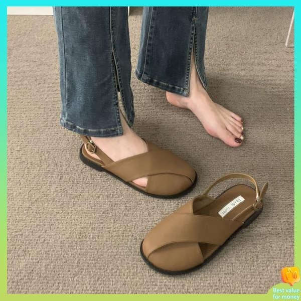 sandel flat sandals and flip flops Sandal kaki rata Perancis musim ...