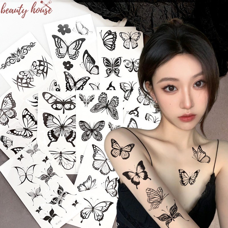 Black Butterfly Tattoo Sticker - Self Adhesive Stickers - Temporary ...