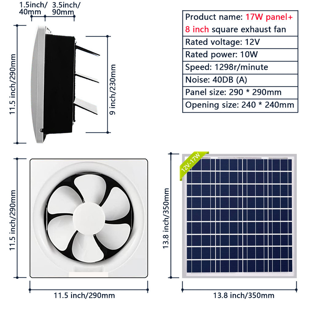 20W solar panel Industrial ventilation fan kipas ekzos kit with 11Ft/3 ...