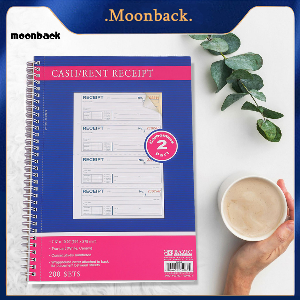Moon Numbered Receipt Book Spiral Receipt Book 200 Sets Carbonless Copy ...