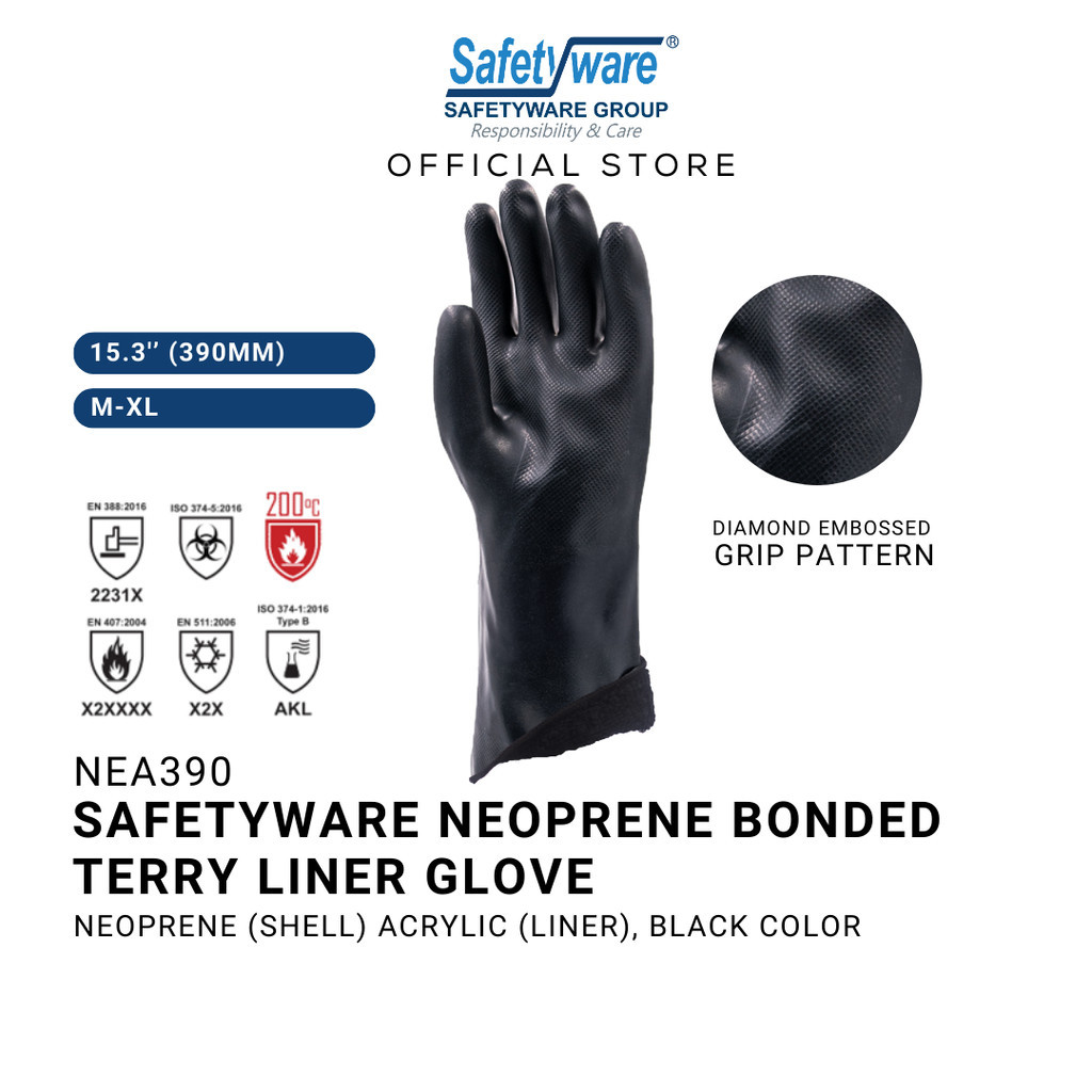 SAFETYWARE Neo-Saf Heavy Duty Neoprene Supported Gloves with Acrylic ...