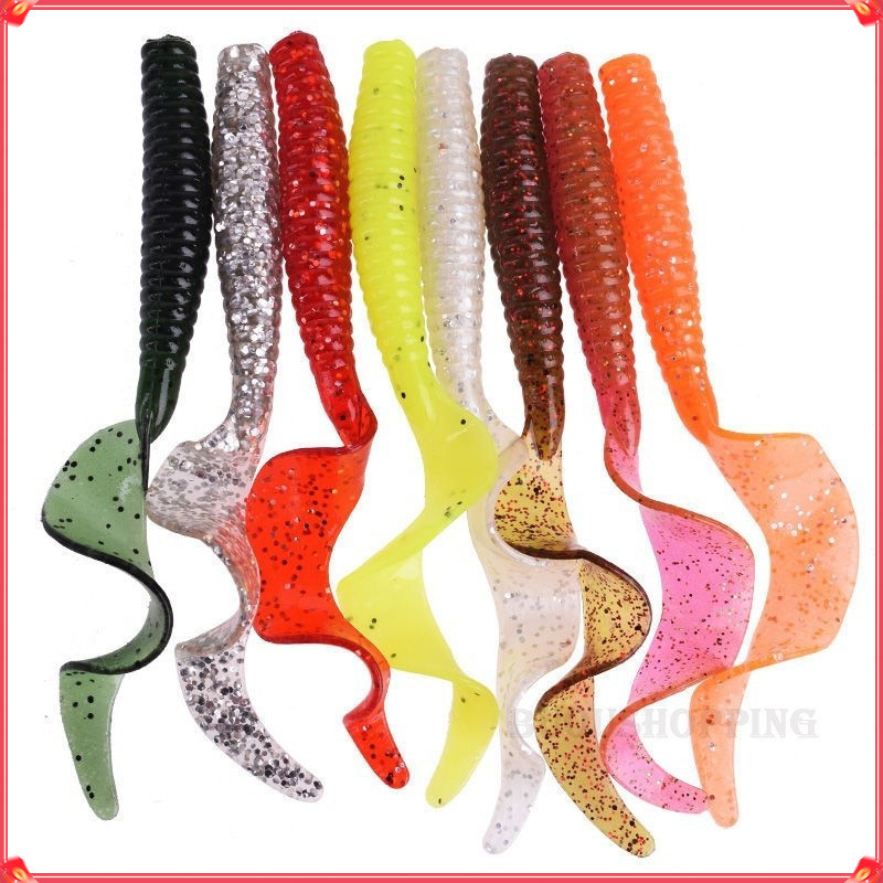 5PCS 8cm/4.5g Curly Tail Soft Worm Lure, Fishy Scent Fake Bait for Bass ...