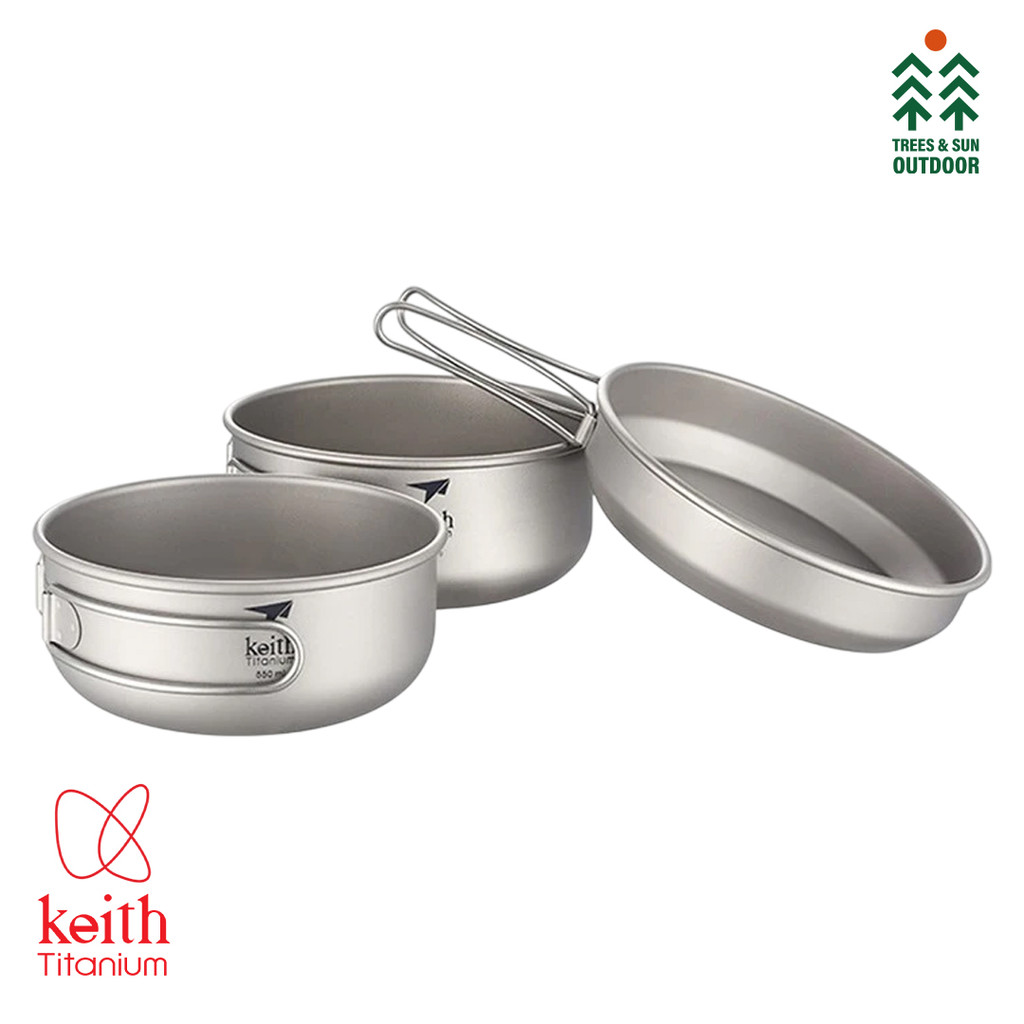 Keith Titanium 3 Piece Pan Cook Set Ti6053 Camping Pot Picnic Outdoor ...