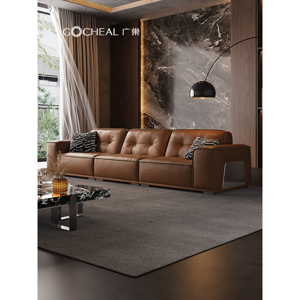 Guangchao Black King Kong Sofa Ruang Tamu Gaya Itali Atas Bijian Kulit ...