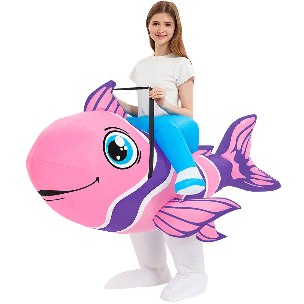 Riding Pink Tropical Fish Inflatable Costume Boys Girl Party Cosplay ...