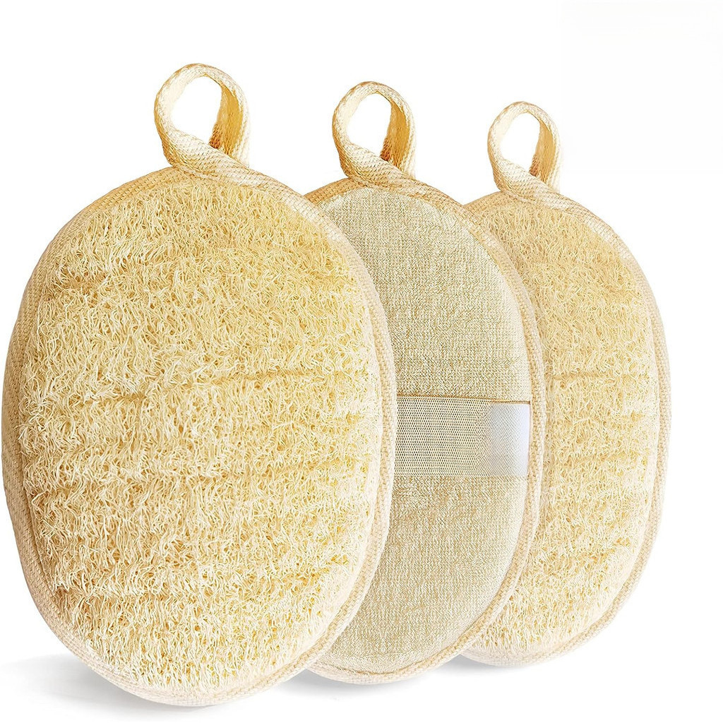 3 Pcs Natural Loofah Sponge Exfoliating Body Scrubber, Shower Loofah ...