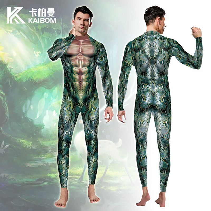 3D Printed Serpentine Cosplay Jumpsuit Men Unisex Snake Skin Cosplay ...