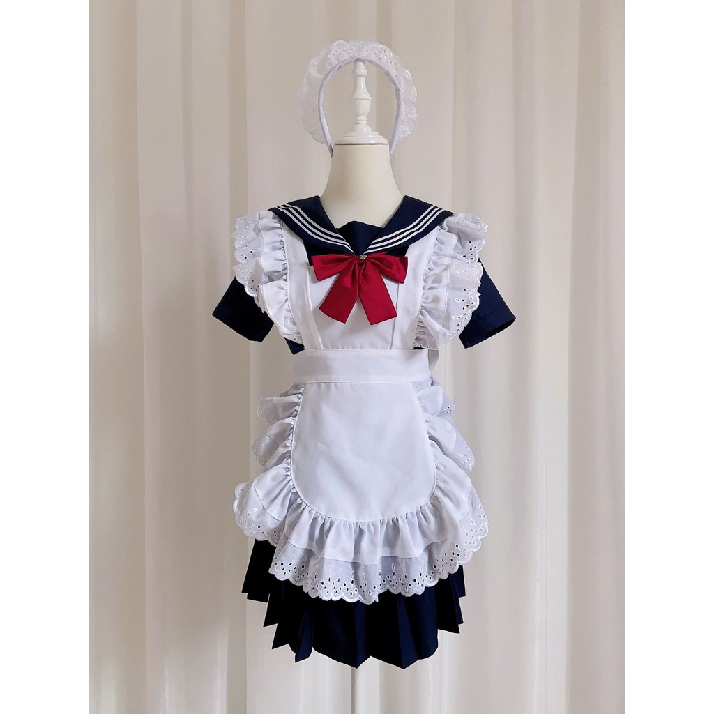 Japanese JK Influencer Anchor Soft Sister Skirt Classic Black White Maid Dress cos Lolita ...