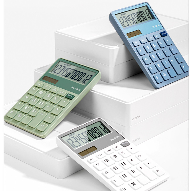 Portable Calculator Mini Solar Office Accounting 12-Digit Digital ...