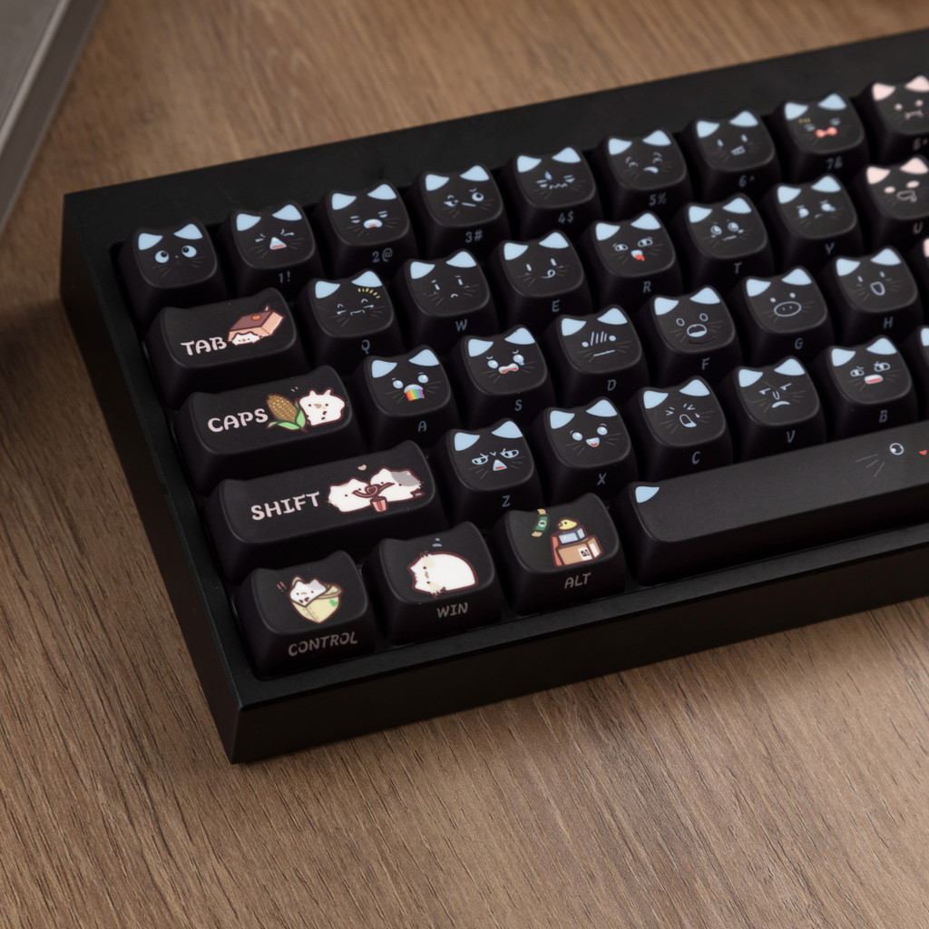 Black Meow Keycap MAO Profile Cat Emoji PBT Material DYE-Sublimation ...