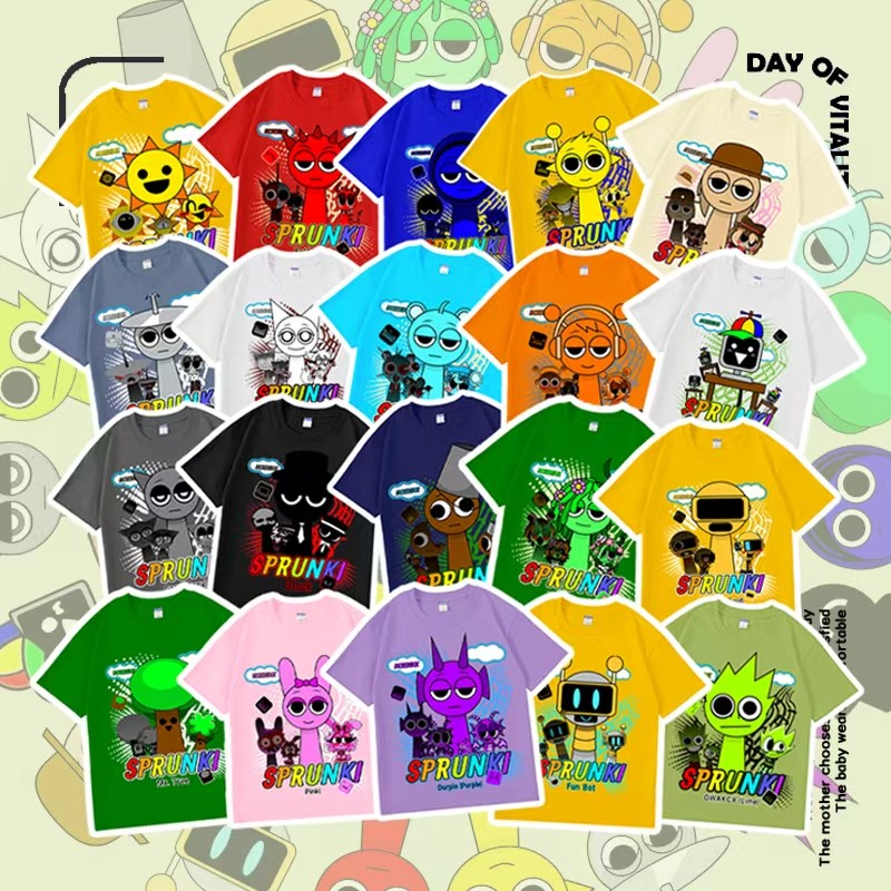 Sprunki Children Short-Sleeved Clothes Kindergarten New Top Pure Cotton ...