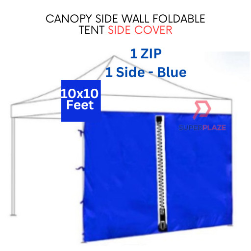 Blue 10 Feet 1 Zip Cover Canopy Side Wall Foldable Tent Side Wall Cover ...