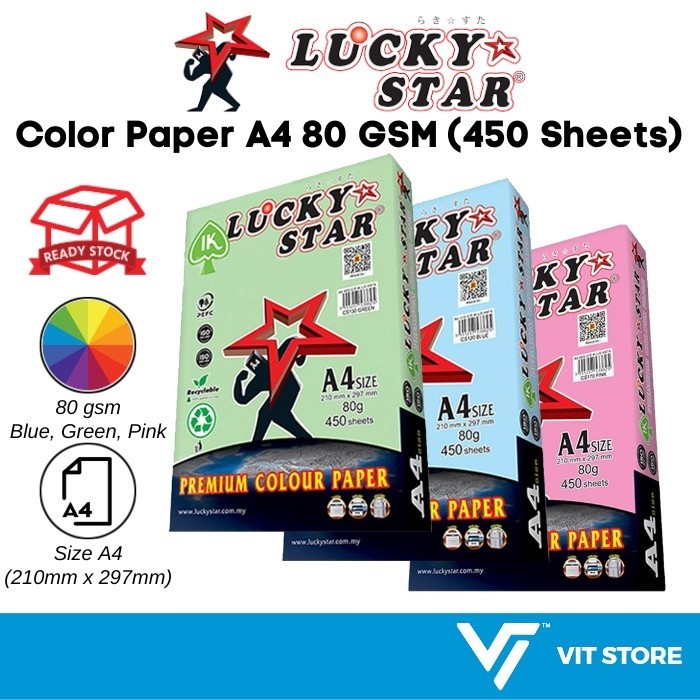 IK LUCKY STAR Kertas Warna Cerah Premium A4 80 gsm 450 Helaian (Biru ...